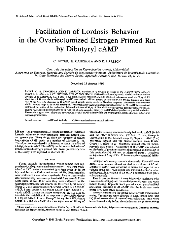 (PDF) Facilitation of lordosis behavior in the ovariectomized estrogen ...