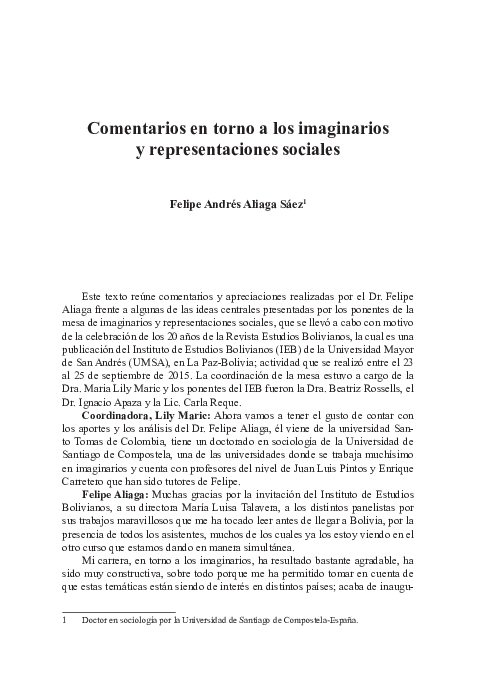 (PDF) Comentarios en torno a los imaginarios y representaciones sociales