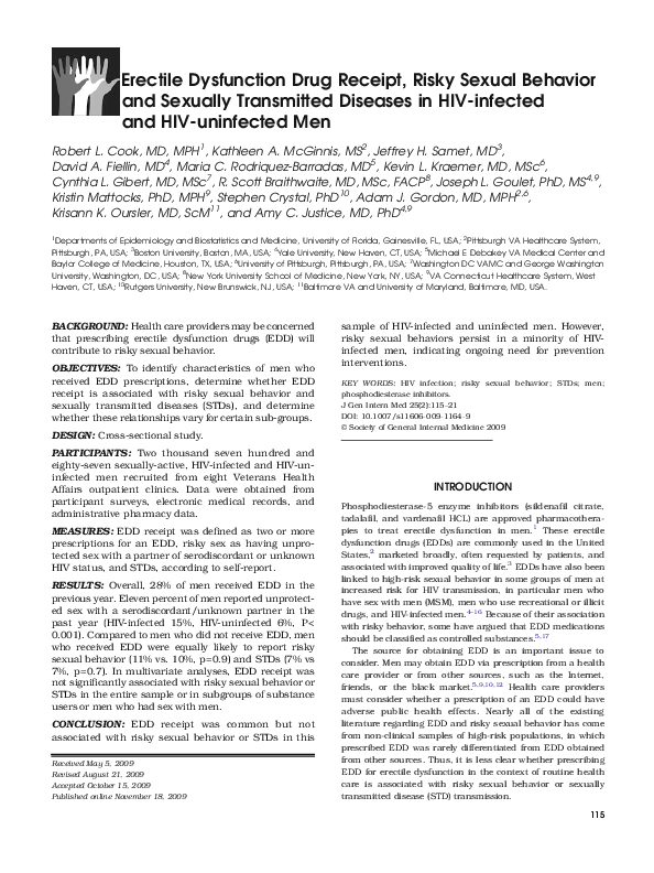 (PDF) Erectile Dysfunction Drug Receipt, Risky Sexual Behavior and ...