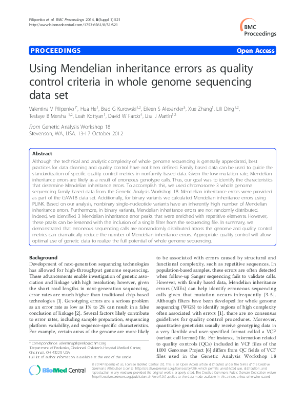 Pdf Using Mendelian Inheritance Errors As Quality Control Criteria In