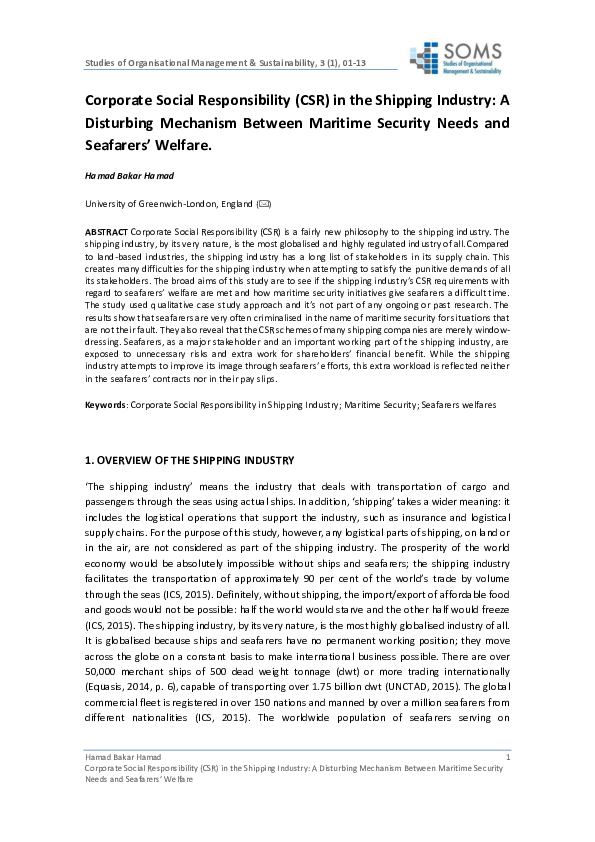 (PDF) Corporate Social Responsibility (CSR) in the Shipping Industry: A ...