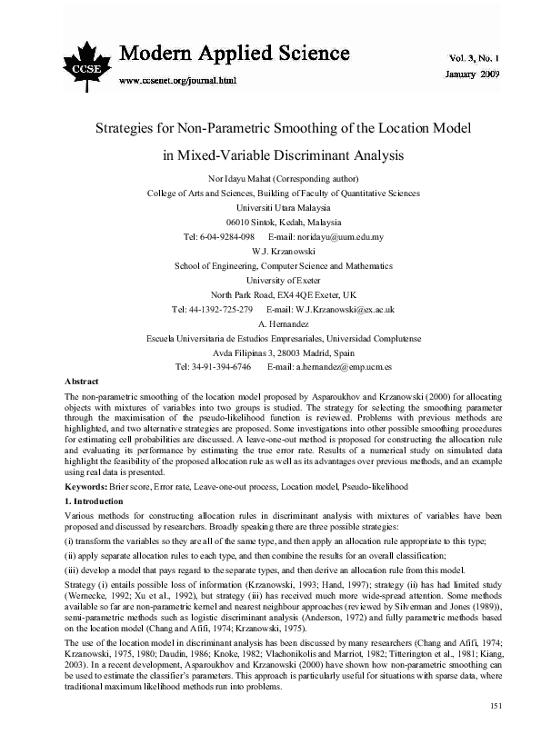Pdf Strategies For Non Parametric Smoothing Of The Location Model In