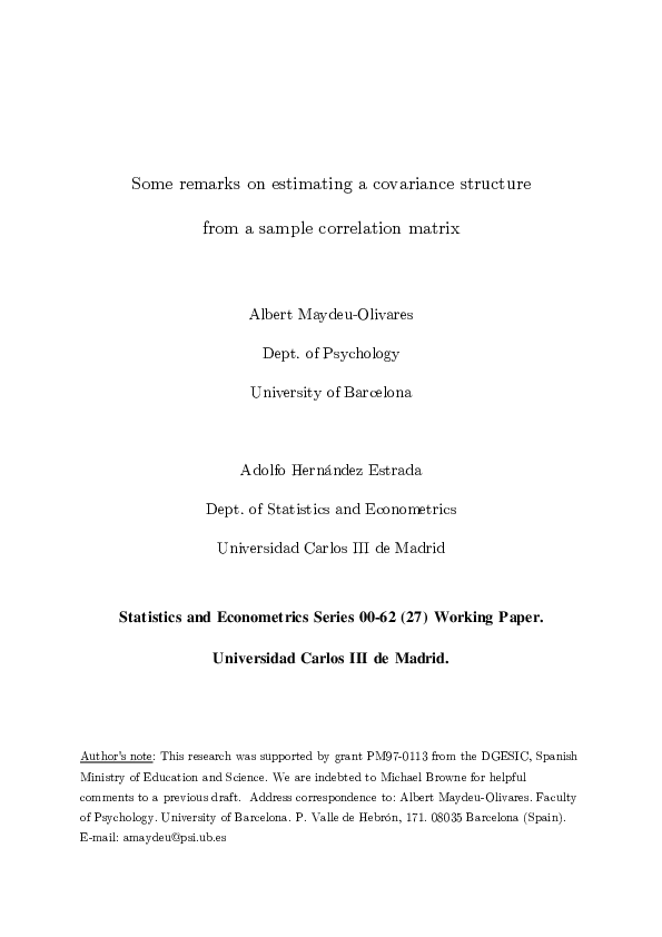 (PDF) Some remarks on estimating a covariance structure model from a sample correlation matrix