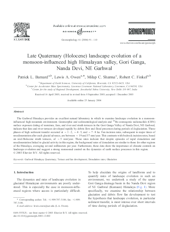 (PDF) Late Quaternary (Holocene) landscape evolution of a monsoon-infl ...