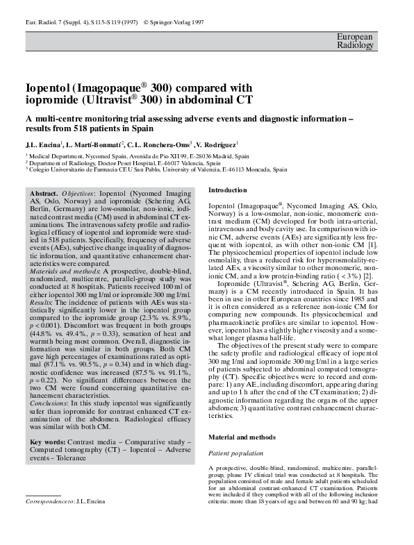 (PDF) Iopentol (Imagopaque 300) compared with iopromide (Ultravist 300 ...
