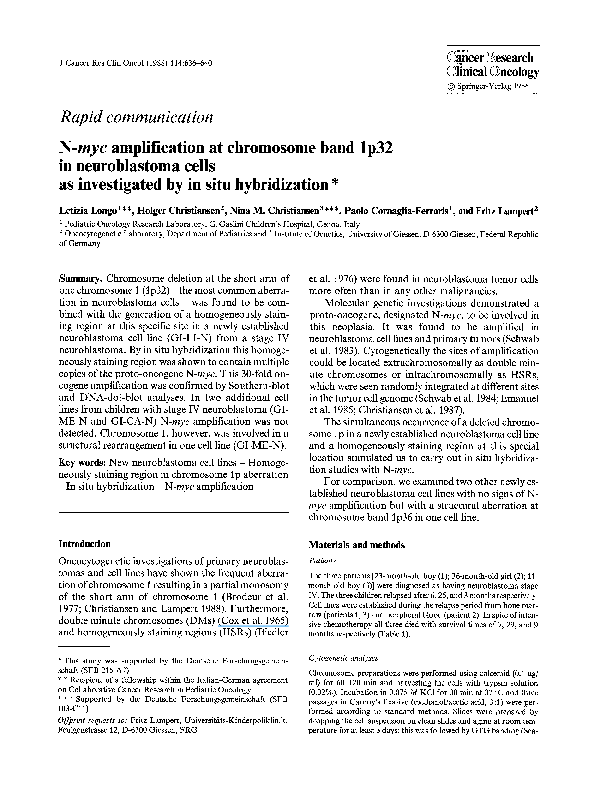 (PDF) N-Myc amplification at chromosome band 1p32 in neuroblastoma ...