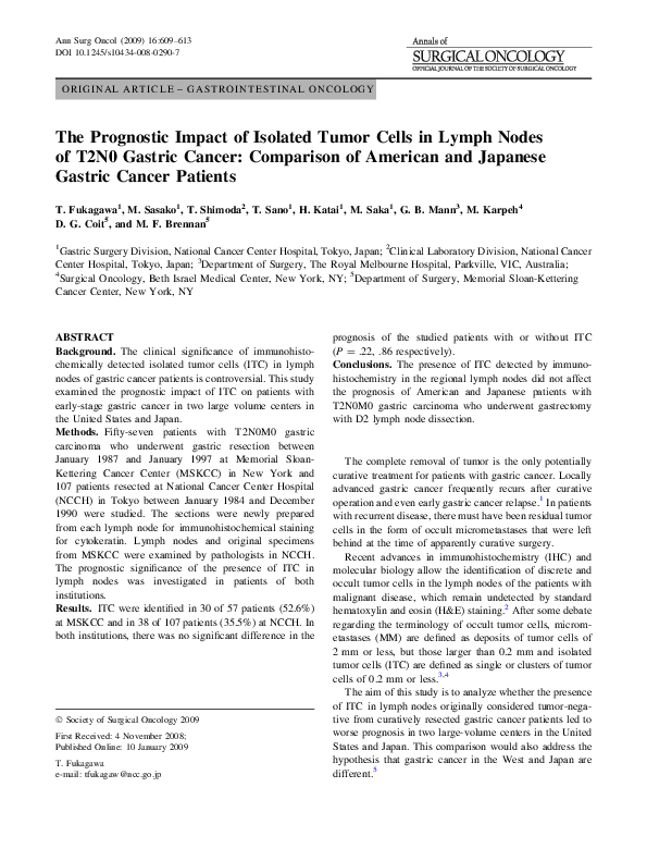 (PDF) The Prognostic Impact of Isolated Tumor Cells in Lymph Nodes of ...