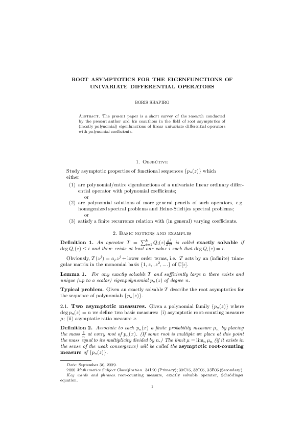 (PDF) Root asymptotics for the eigenfunctions of univariate differential operators | Boris ...