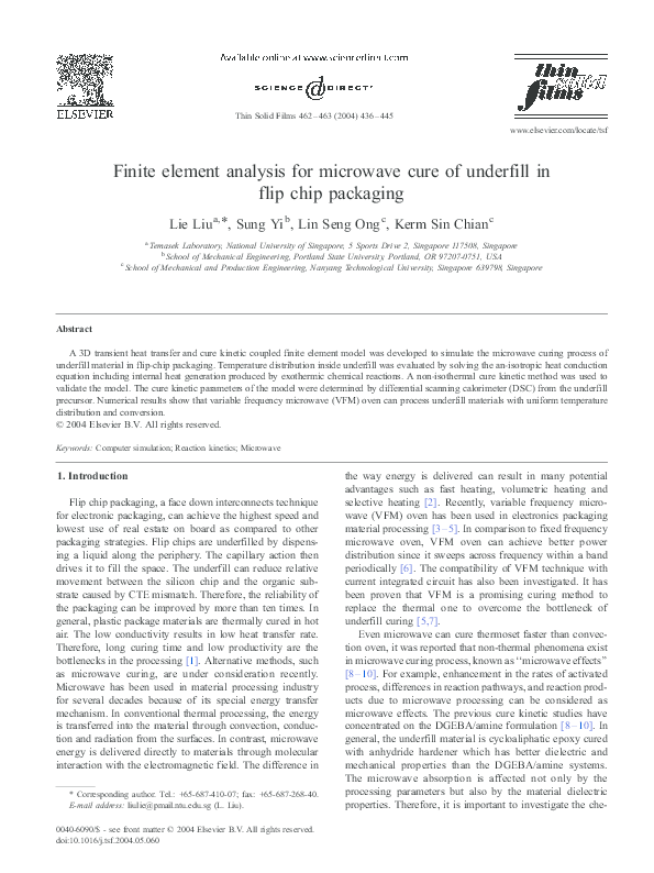 (PDF) Finite element analysis for microwave cure of underfill in flip chip packaging