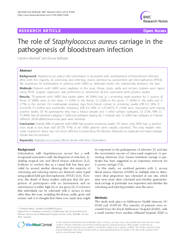 (PDF) The role of Staphylococcus aureus carriage in the pathogenesis of ...