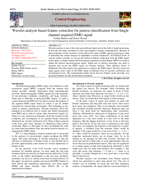 Pdf Wavelet Analysis Based Feature Extraction For Pattern