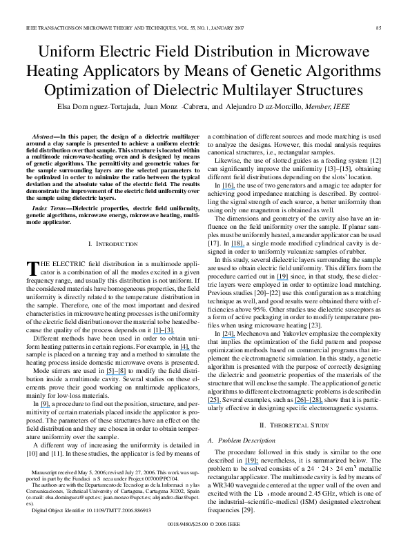 (PDF) Uniform Electric Field Distribution in Microwave Heating Applicators by Means of Genetic ...