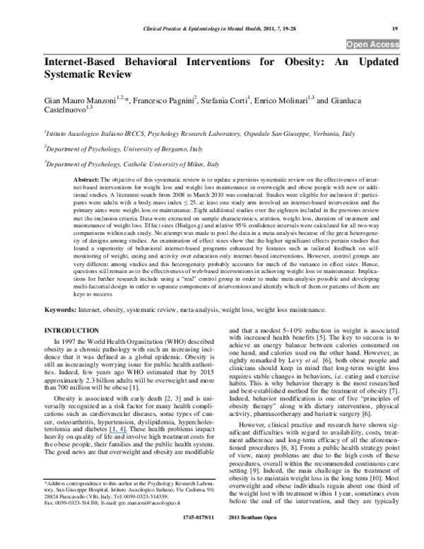 (PDF) Internet-Based Behavioral Interventions for Obesity: An Updated ...