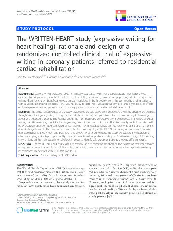 (PDF) The WRITTEN-HEART study (expressive writing for heart healing ...