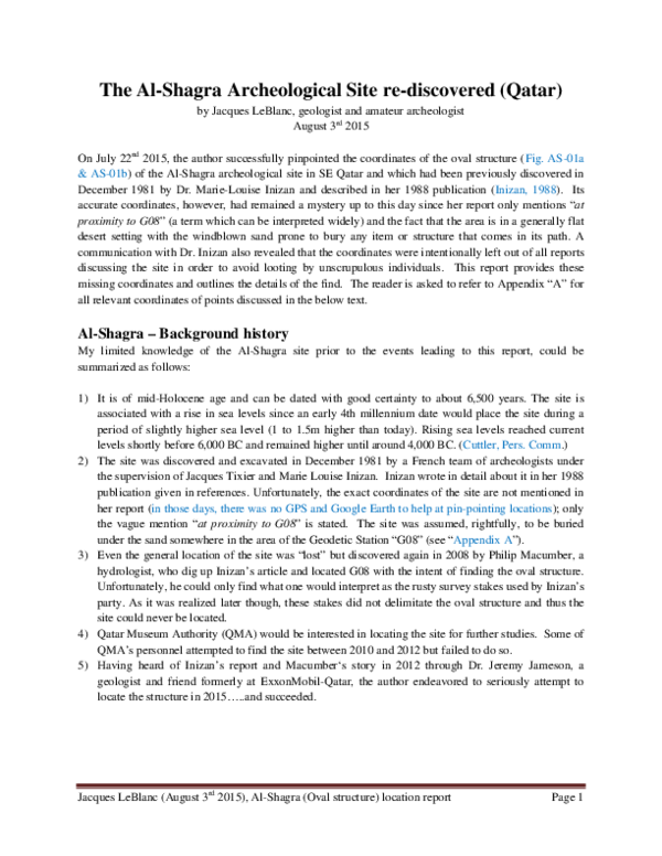 (PDF) The Al-Shagra Archeological Site re-discovered (Qatar)