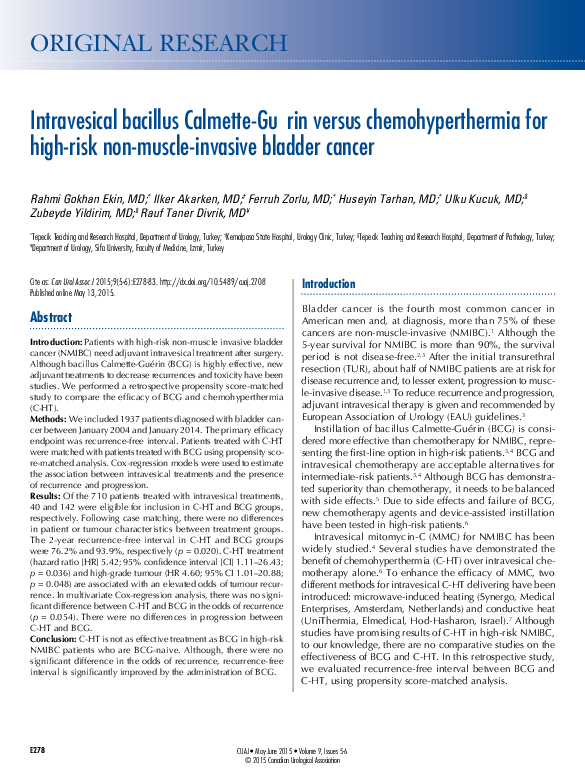 (PDF) Intravesical bacillus Calmette-Guérin versus chemohyperthermia for high-risk non-muscle ...