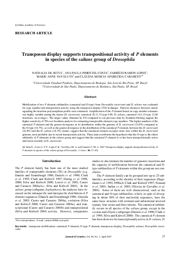 (PDF) Transposon display supports transpositional activity of P ...