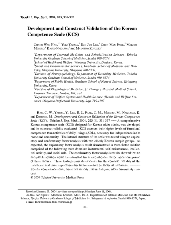 (PDF) Development and Construct Validation of the Korean Competence ...