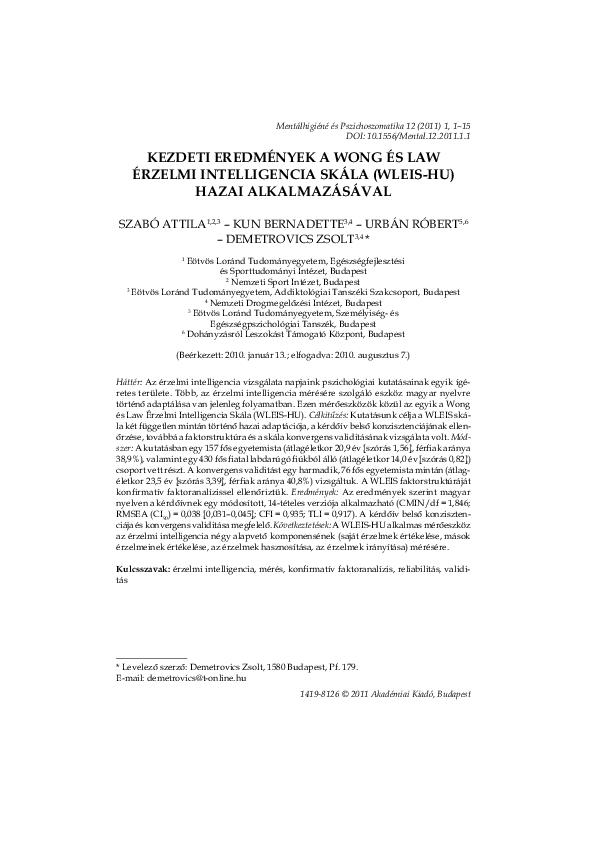 (PDF) Kezdeti eredmények a Wong és Law Érzelmi Intelligencia Skála ...