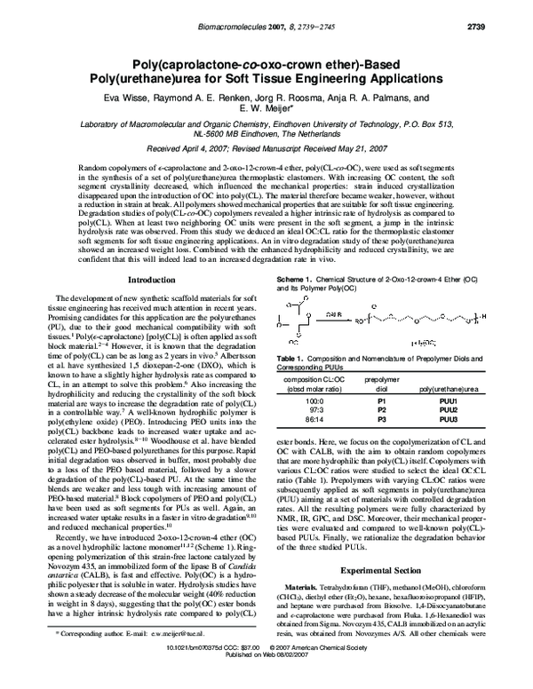 (PDF) Poly(caprolactone- co -oxo-crown ether)-Based Poly(urethane)urea for Soft Tissue ...
