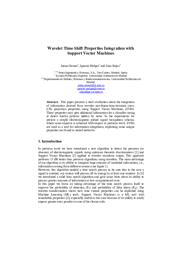 (PDF) Wavelet Time Shift Properties Integration with Support Vector Machines