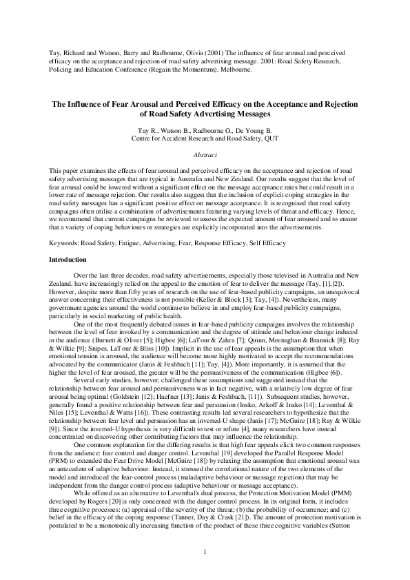 (PDF) The influence of fear arousal and perceived efficacy on the ...