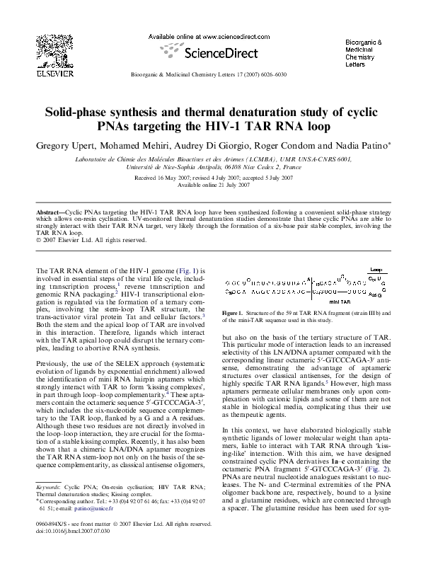 (PDF) Solid-phase synthesis and thermal denaturation study of cyclic ...