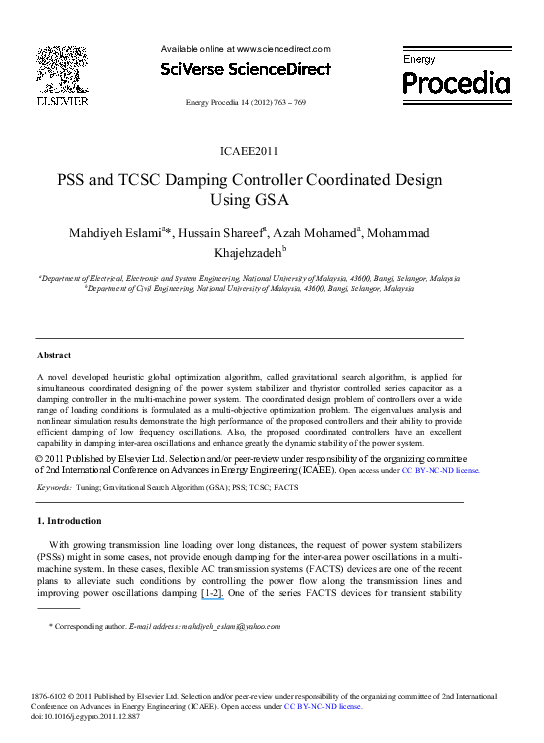 Pdf Pss And Tcsc Damping Controller Coordinated Design Using Gsa