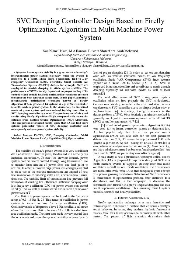 Pdf Svc Damping Controller Design Based On Firefly Optimization Algorithm In Multi Machine