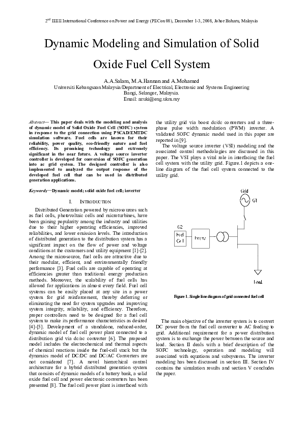 (PDF) Dynamic modeling and simulation of solid oxide fuel cell system