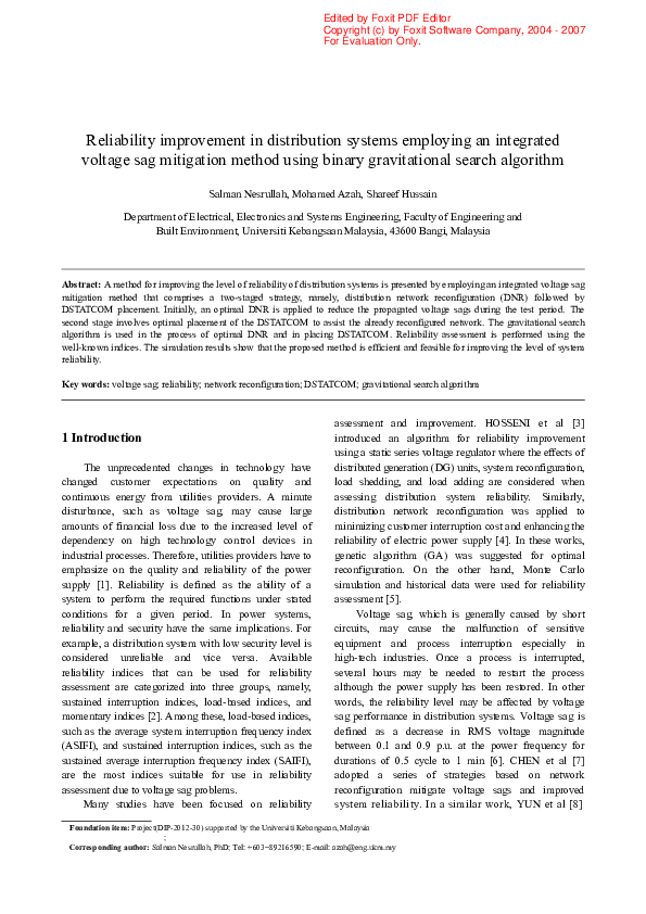 Pdf Reliability Improvement In Distribution Systems By Optimal Placement Of Dstatcom Using