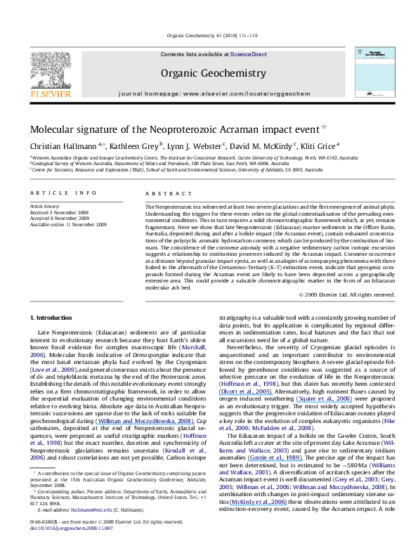 (PDF) Molecular signature of the Neoproterozoic Acraman impact event