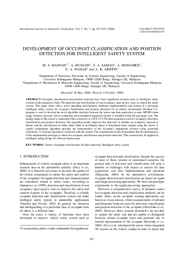 (PDF) Development of an intelligent safety system for occupant ...