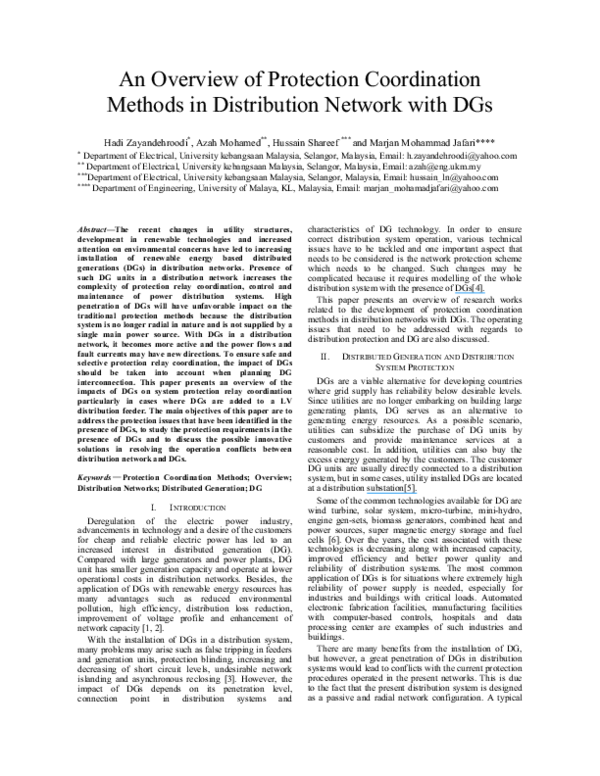 Pdf An Overview Of Protection Coordination Methods In Distribution Network With Dgs