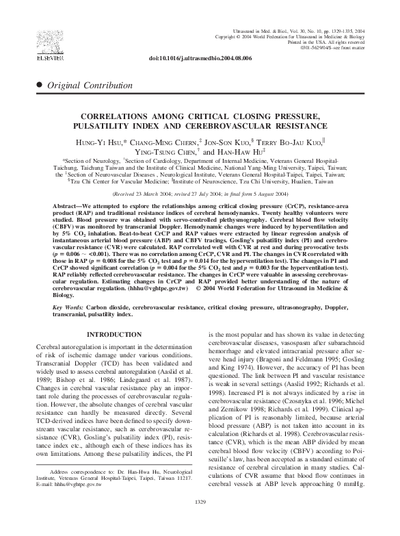 (PDF) Correlations among critical closing pressure, pulsatility index ...