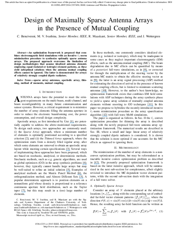 (PDF) Design of Maximally Sparse Antenna Arrays in the Presence of Mutual Coupling