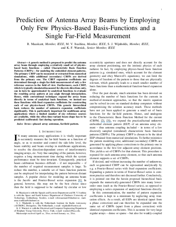 Pdf Efficient Prediction Of Array Element Patterns Using Physics Based Expansions And A Single 0464