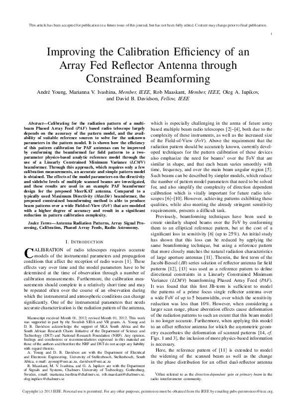 (PDF) Improving the Calibration Efficiency of an Array Fed Reflector Antenna Through Constrained ...