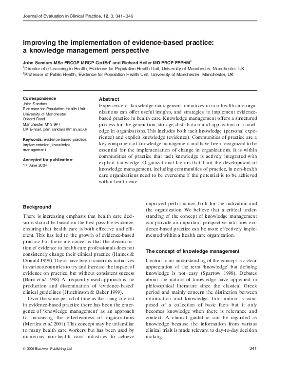 (PDF) Improving the implementation of evidence-based practice: a ...