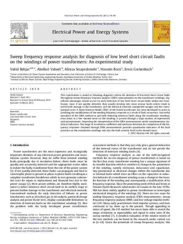 (PDF) Sweep frequency response analysis for diagnosis of low level short circuit faults on the ...