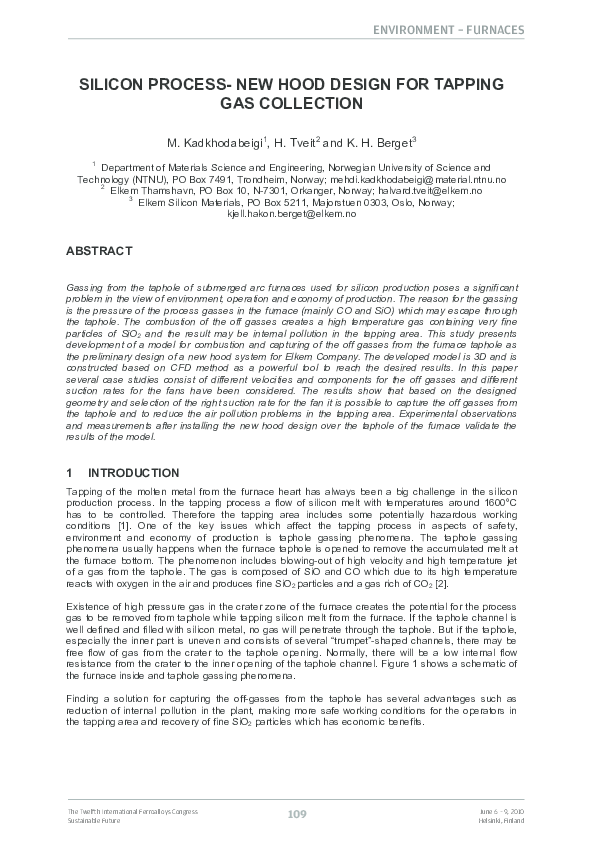 (PDF) Silicon Process-New Hood Design for Tapping Gas Collection