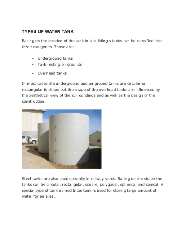 (DOC) TYPES OF WATER TANK