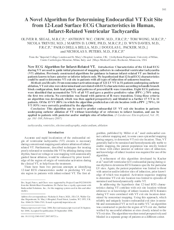 (PDF) A Novel Algorithm for Determining Endocardial VT Exit Site from ...