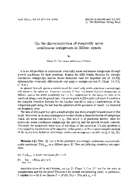(PDF) On the characterization of eventually norm continuous semigroups in Hilbert spaces