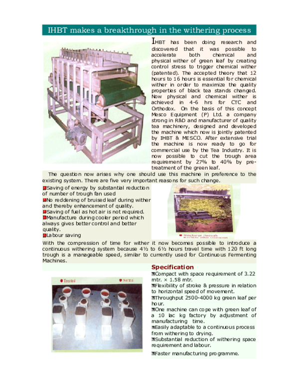 (PDF) Tea Withering Machine Designed and Developed by CSIR-Institute of ...