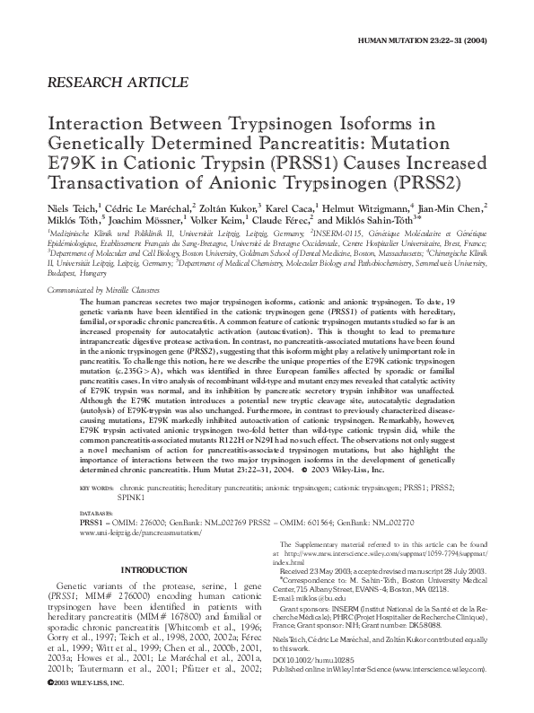(PDF) Interaction between trypsinogen isoforms in genetically ...