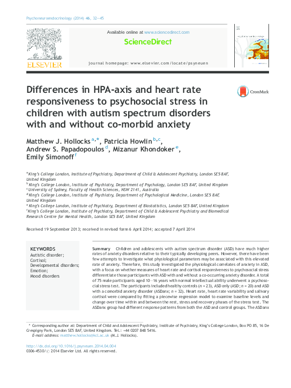 (PDF) Differences in HPA-axis and heart rate responsiveness to ...