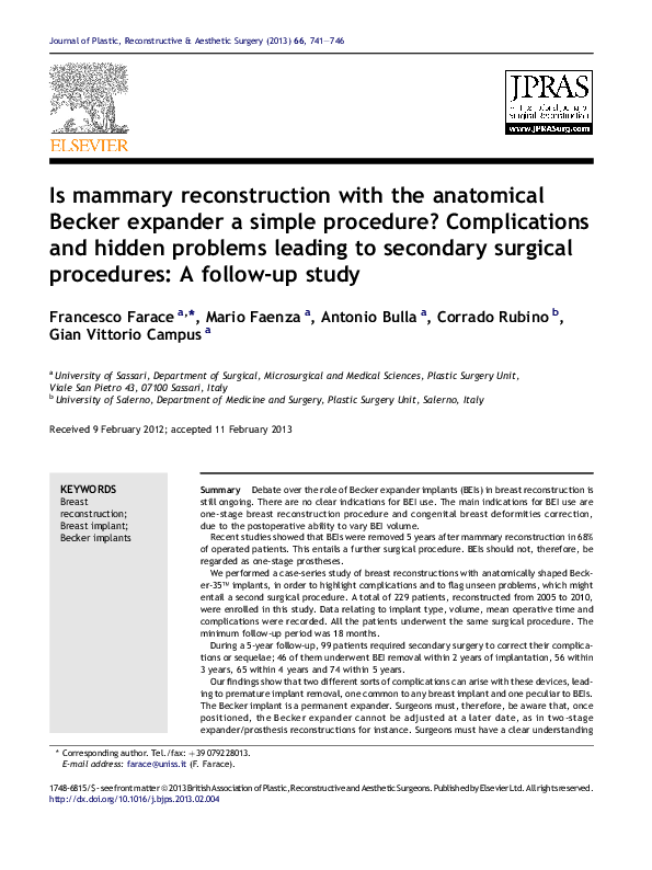 (PDF) Is mammary reconstruction with the anatomical Becker expander a ...
