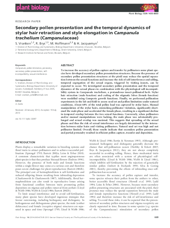 (PDF) Secondary pollen presentation and the temporal dynamics of stylar ...