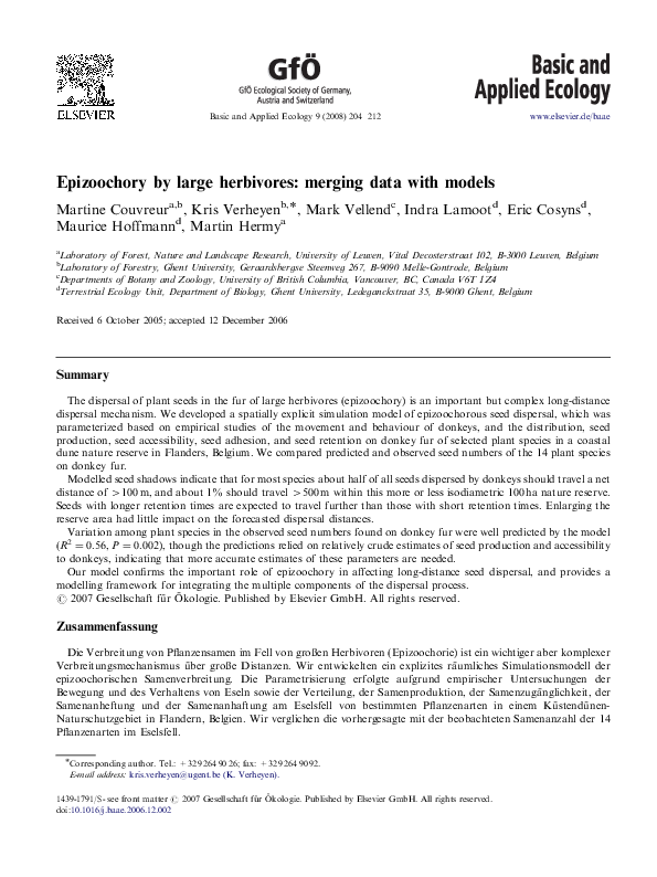 (PDF) Epizoochory by large herbivores: merging data with models